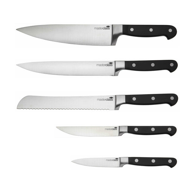 MasterClass Halo 5 Piece Knife Set with Oak Wood Storage Block – Select ...